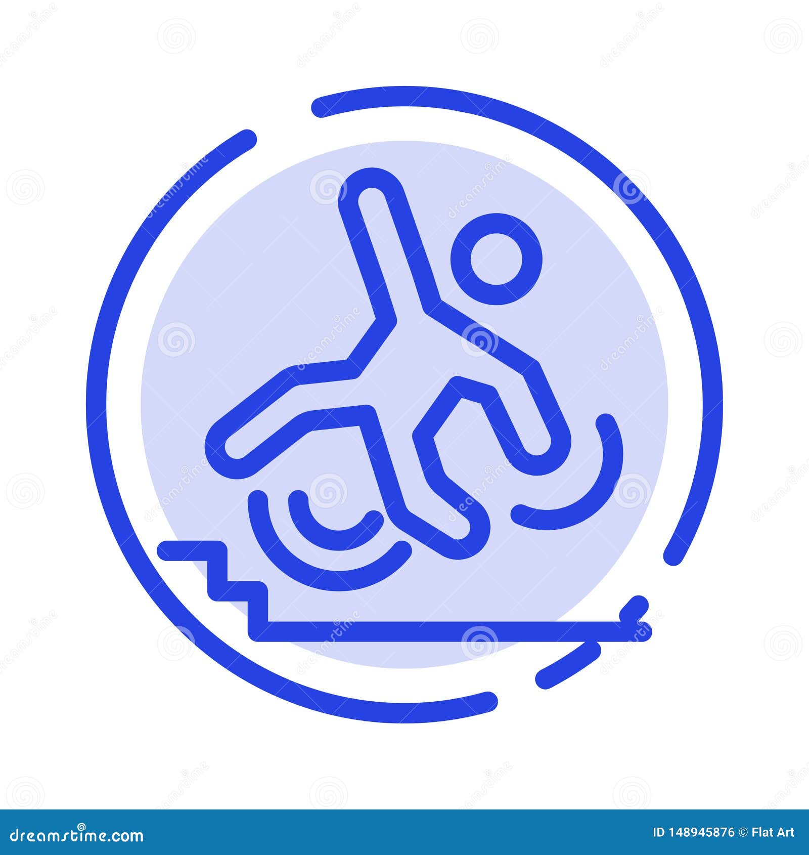 Business, Crash, Failed, Failure, Fall Blue Dotted Line Line Icon Stock ...