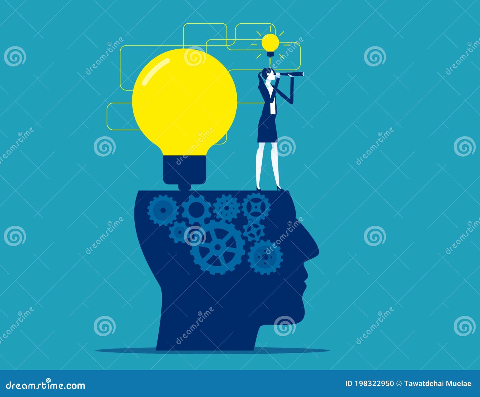 Business Creative with Big Human Head and Working Ideas Stock Vector ...
