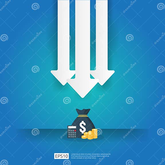 Business Crisis Concept. Money Fall Down with Arrow Decrease Symbol. Economy Stretching Rising ...