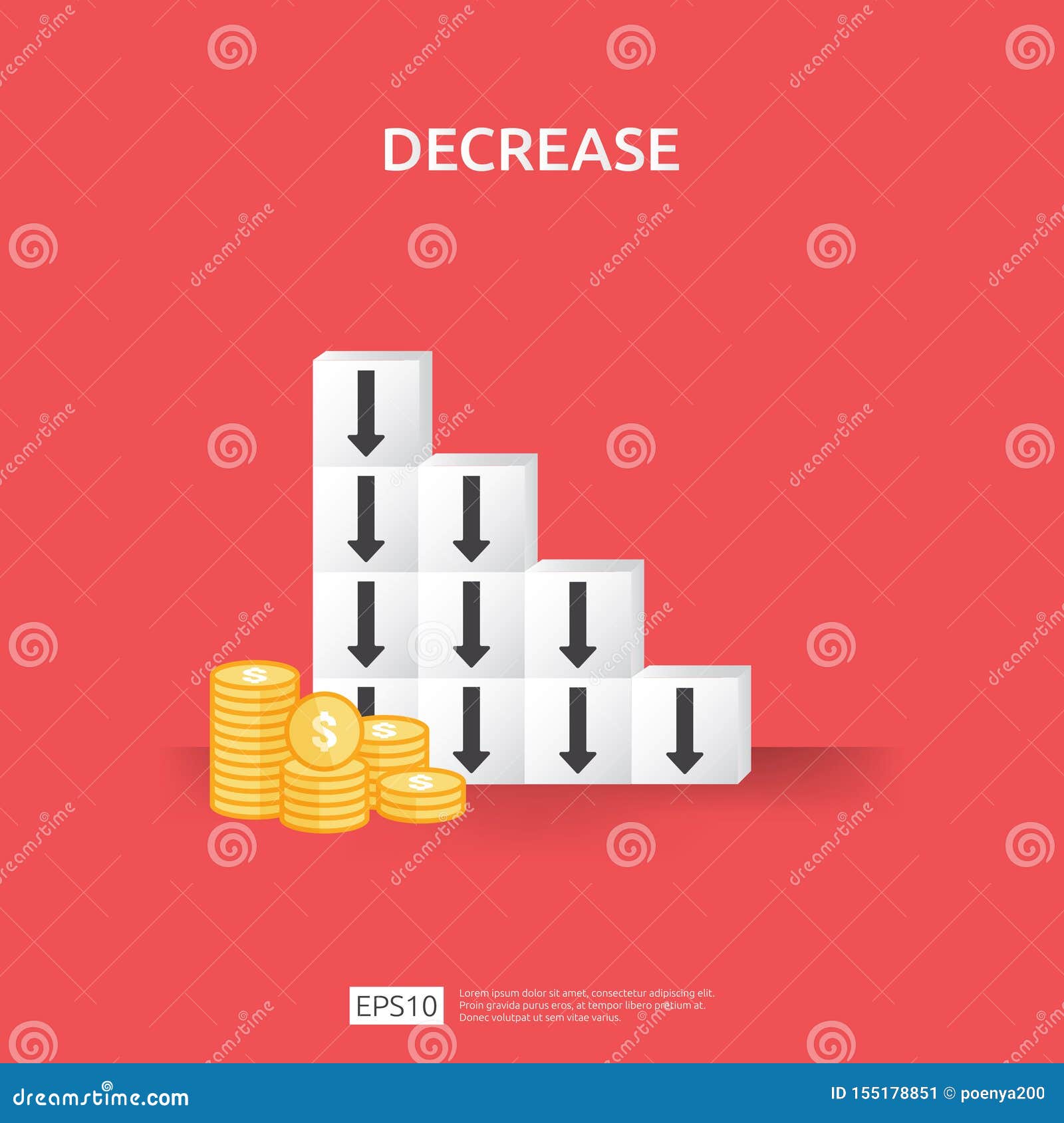 Business Crisis Concept. Money Fall Down with Arrow Decrease Symbol on ...
