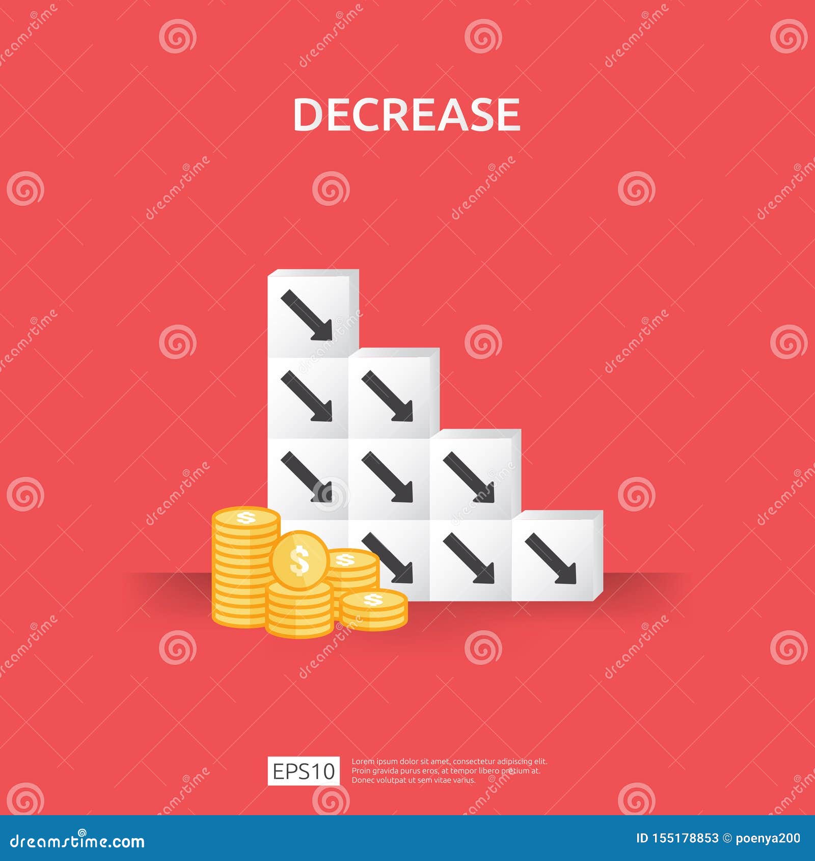 Business Crisis Concept. Money Fall Down with Arrow Decrease Symbol on ...