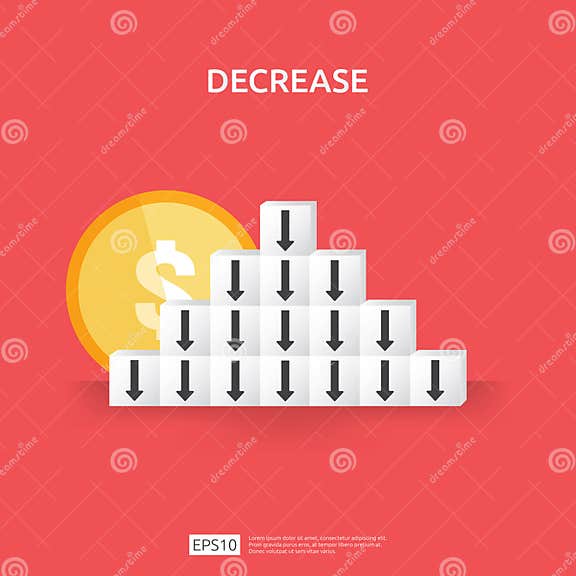 Business Crisis Concept. Money Fall Down with Arrow Decrease Symbol on Stacking Block Stock ...