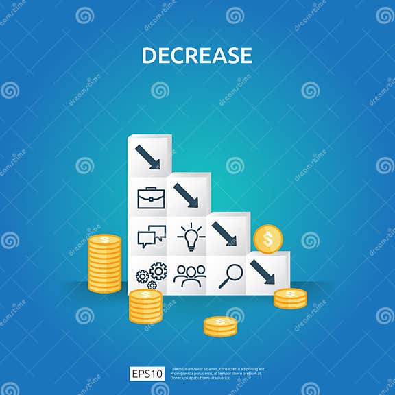 Business Crisis Concept. Money Fall Down with Arrow Decrease Symbol on Stacking Block Stock ...
