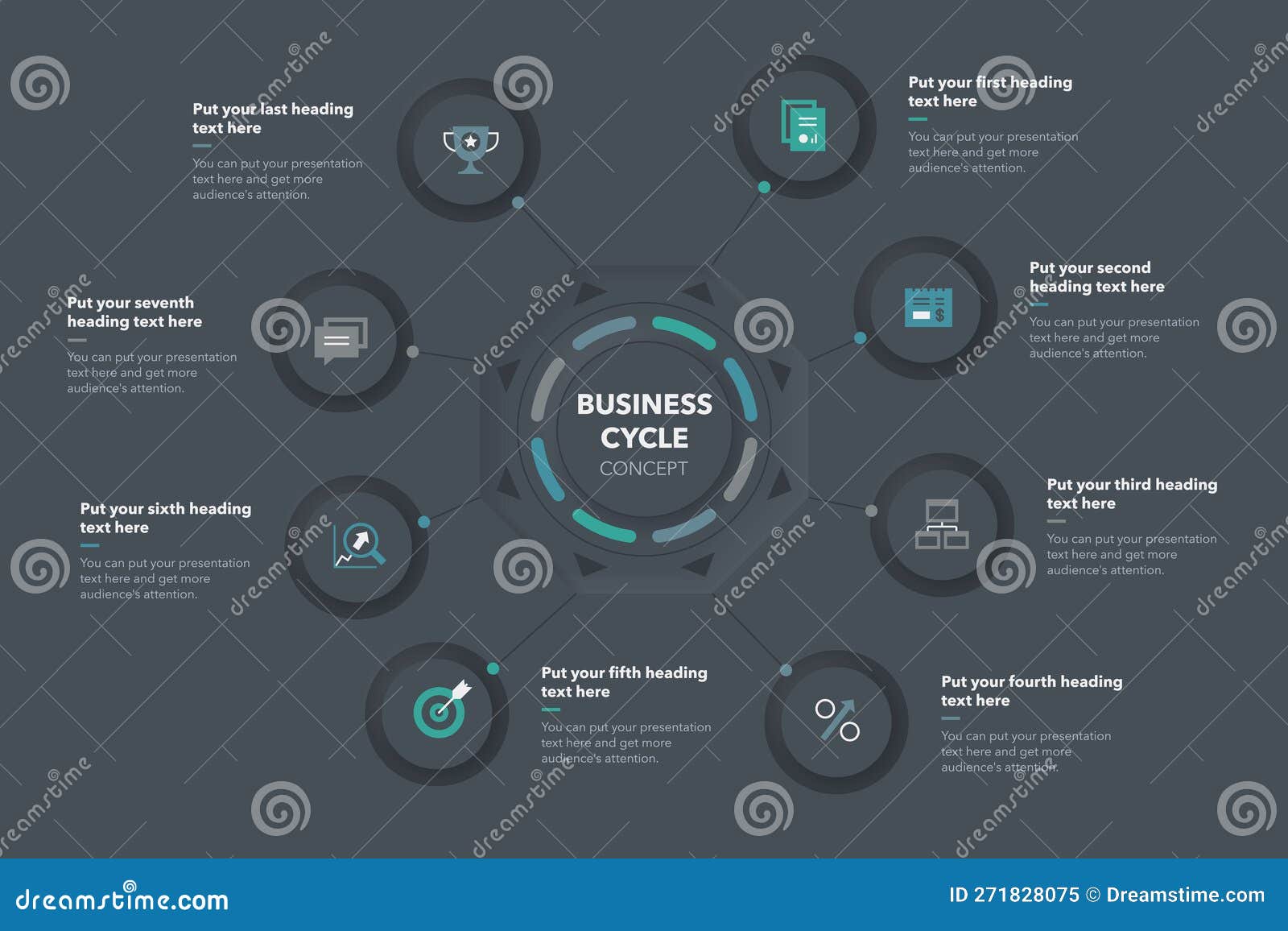 Business Cycle Template with Eight Stages - Dark Version Stock Vector ...