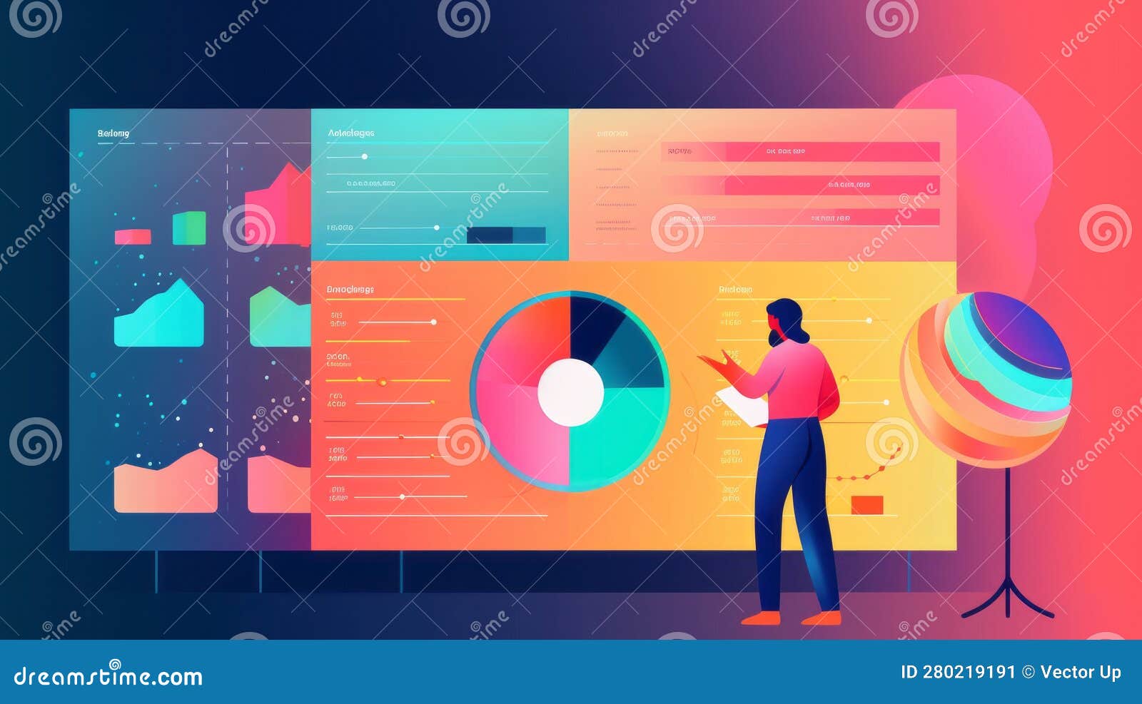 Business Data Analysis with Charts. Generative AI Stock Illustration ...