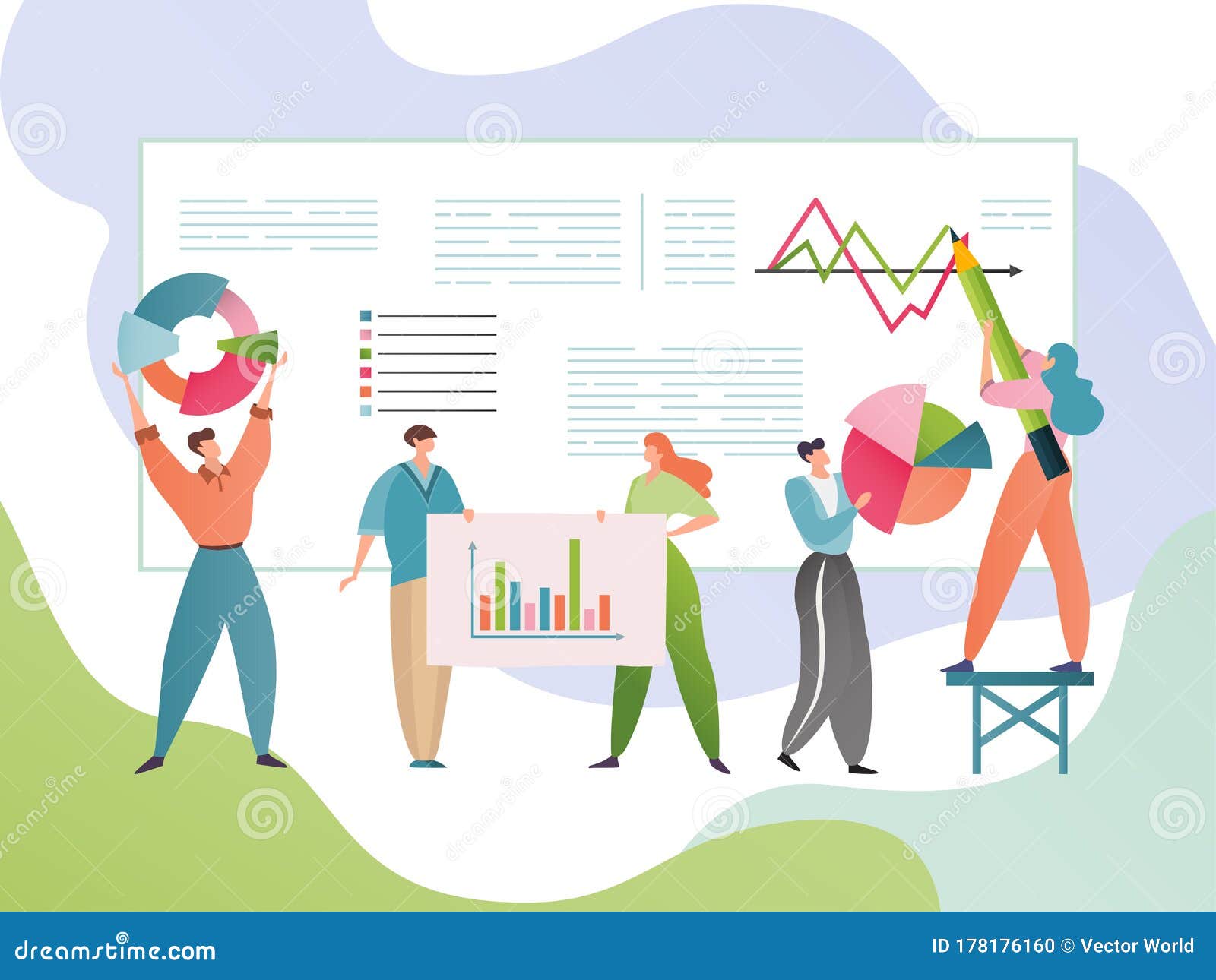 Business Data Analysis Vector Illustration. People Cartoon Characters ...