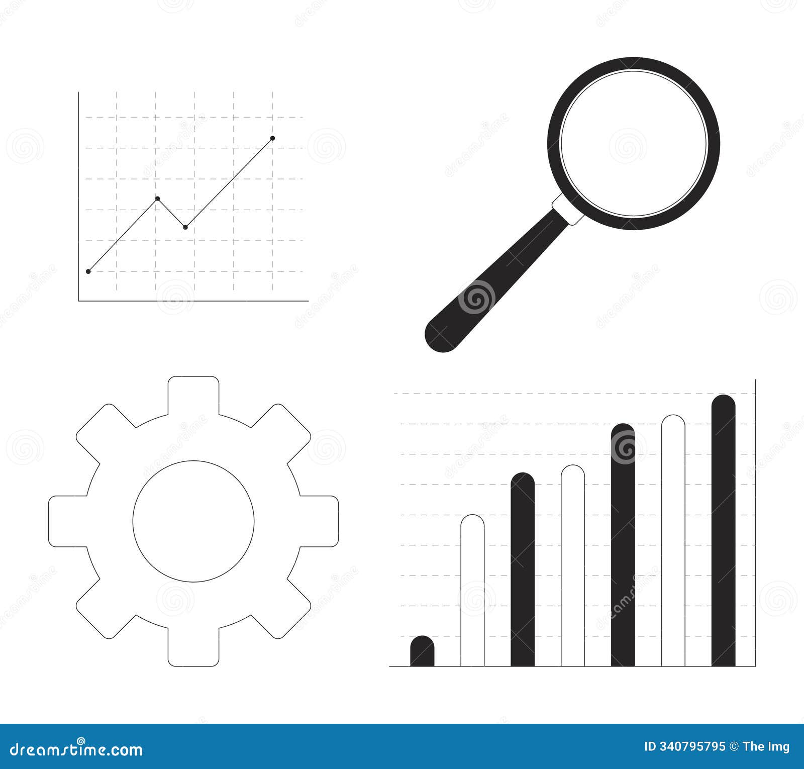 Business Data Analytics Black and White 2D Line Objects Set Stock ...