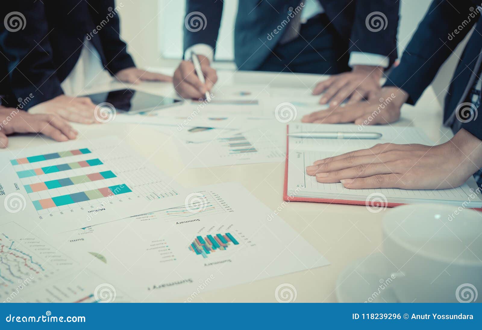 Business Data and Report on Meeting Table Stock Photo - Image of graph ...