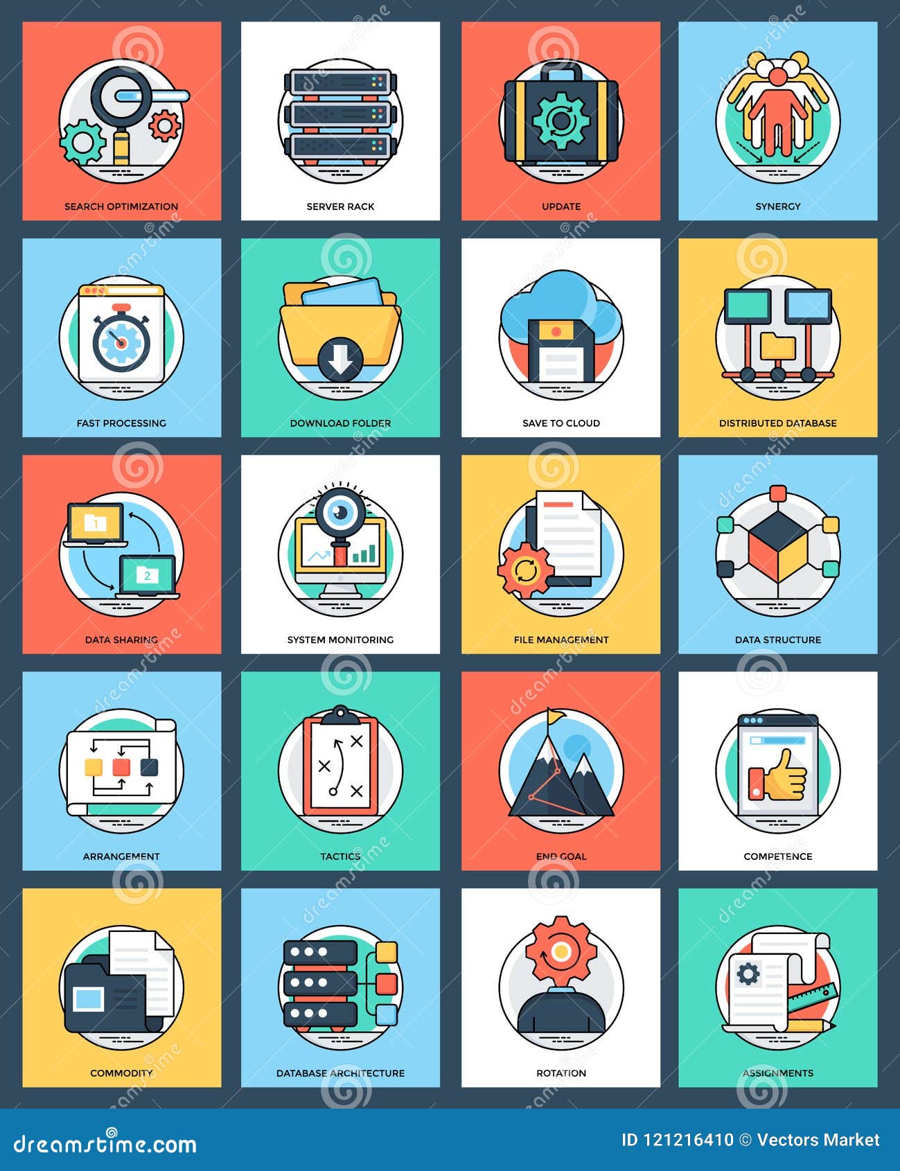 Business and Data Management Flat Icons Set Stock Illustration ...