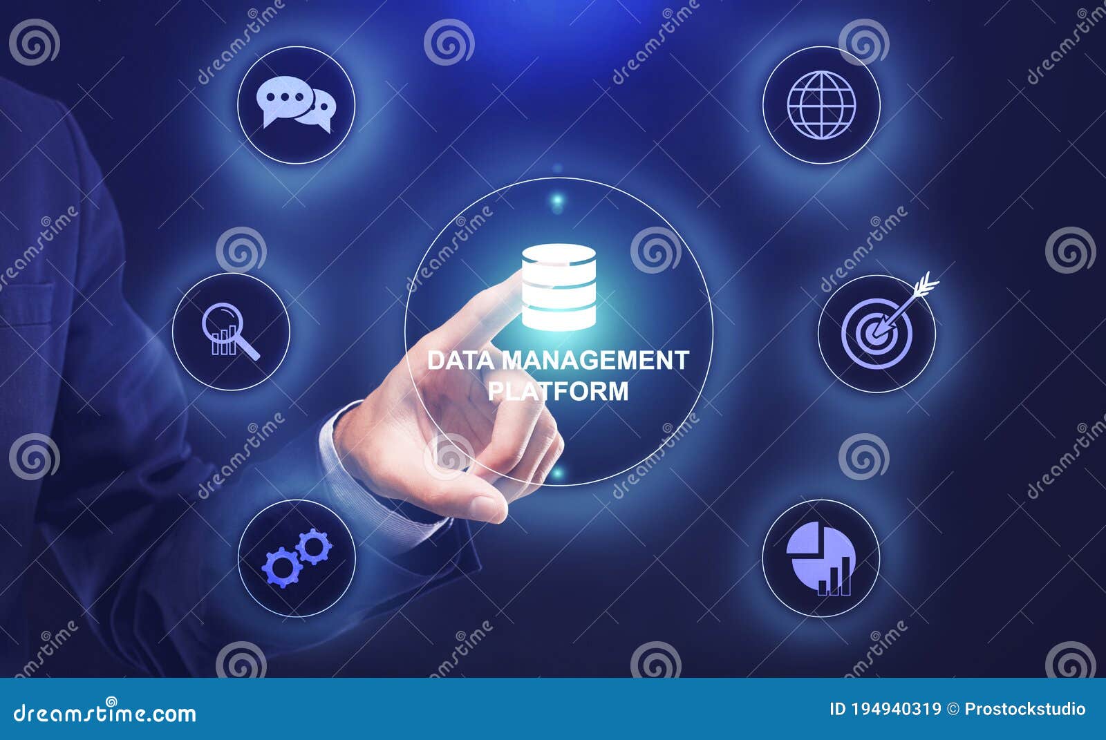 Business Data Management System. Collage of Businessman Clicking ...