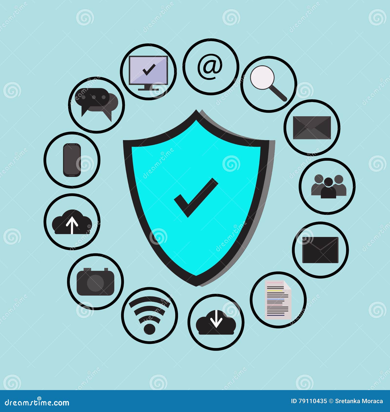 Business Data Protection Technology and Cloud Network Security, Icons ...