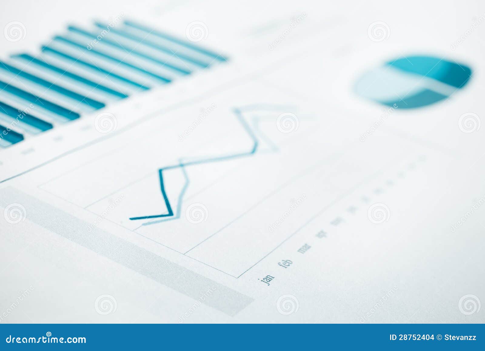 Business Data Report and Chart Print. Selective Focus. Blue Toned Stock ...