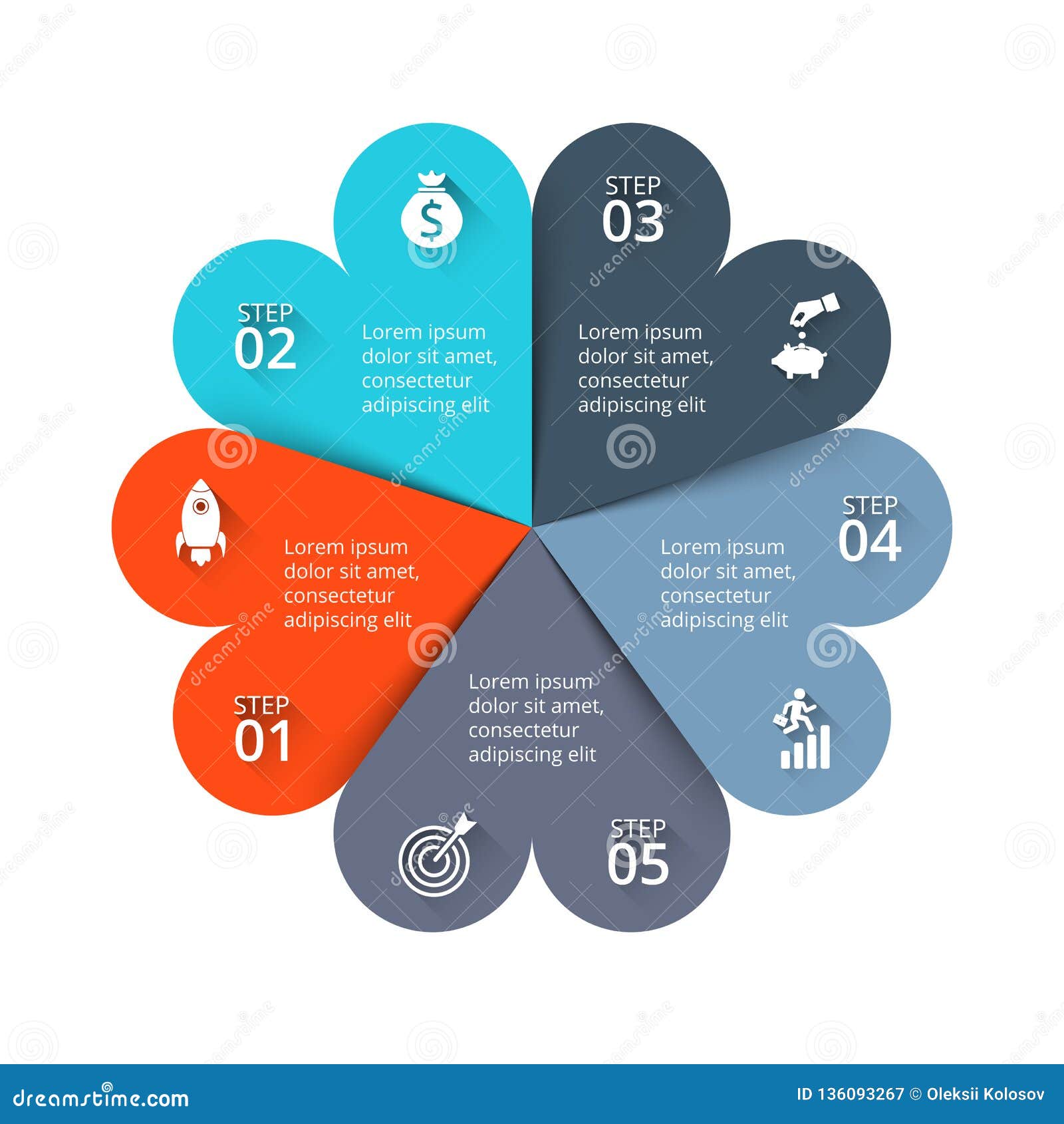 Business Data Visualization. Abstract Cycle Elements of Diagram with 5 ...