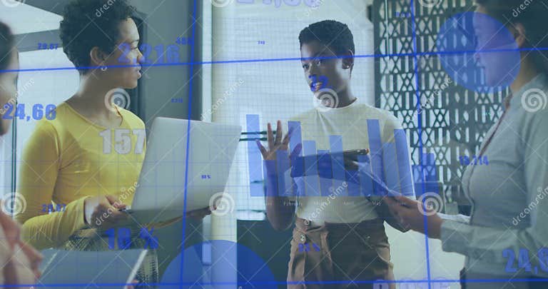 Business Data Visualization Image Over Diverse Team Discussing in ...