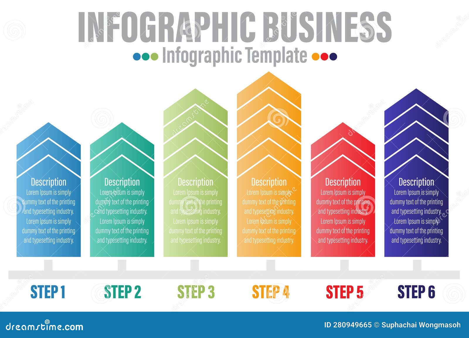 Business Data Visualization, Infographic Template with Six 6 Steps or ...