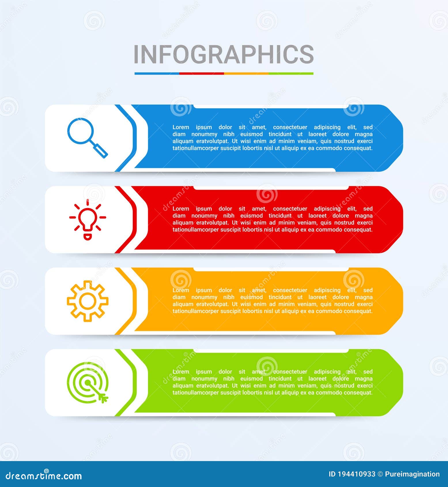 Business Data Visualization, Infographic Template with 4 Steps on Blue ...