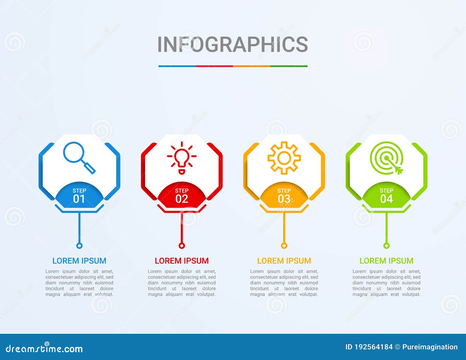Business Data Visualization, Infographic Template with 4 Steps on Blue ...