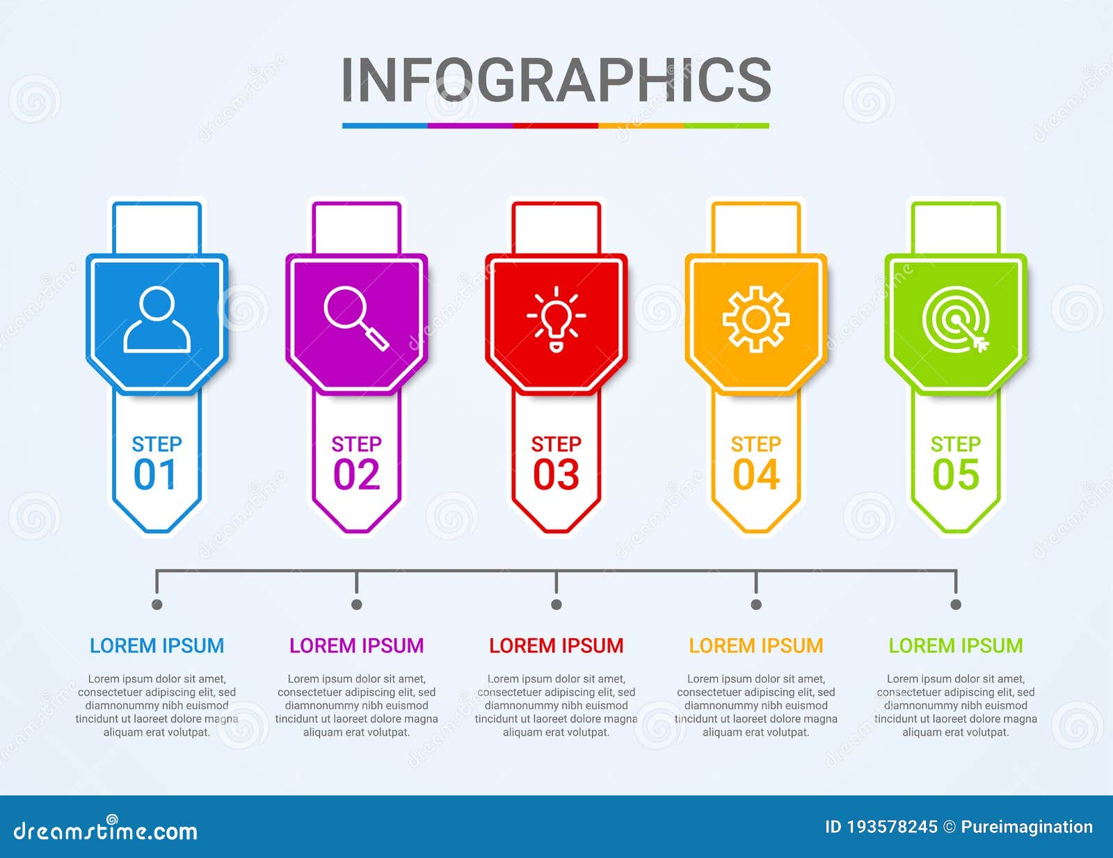 Business Data Visualization, Infographic Template with 5 Steps on Blue ...