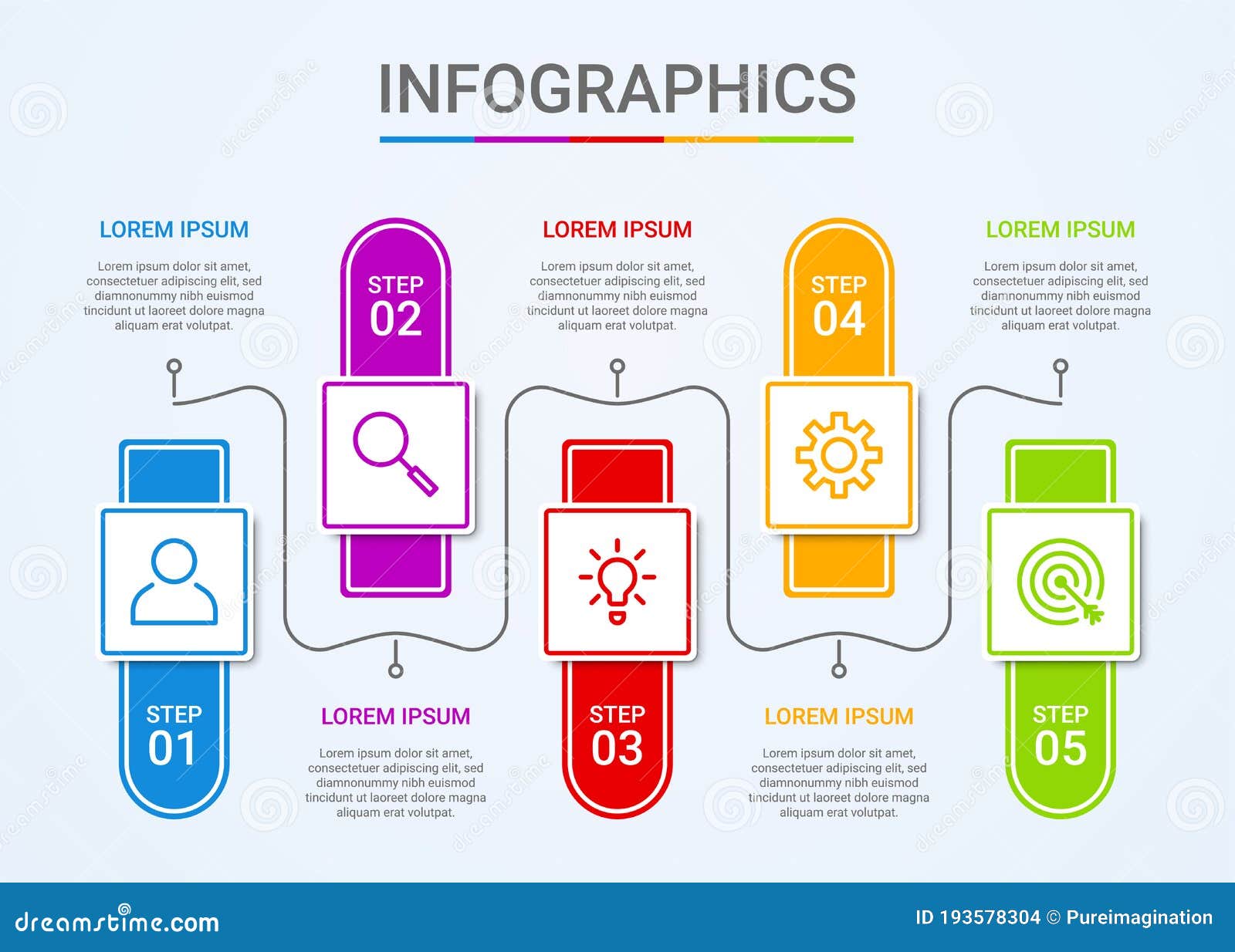 Business Data Visualization, Infographic Template with 5 Steps on Blue ...