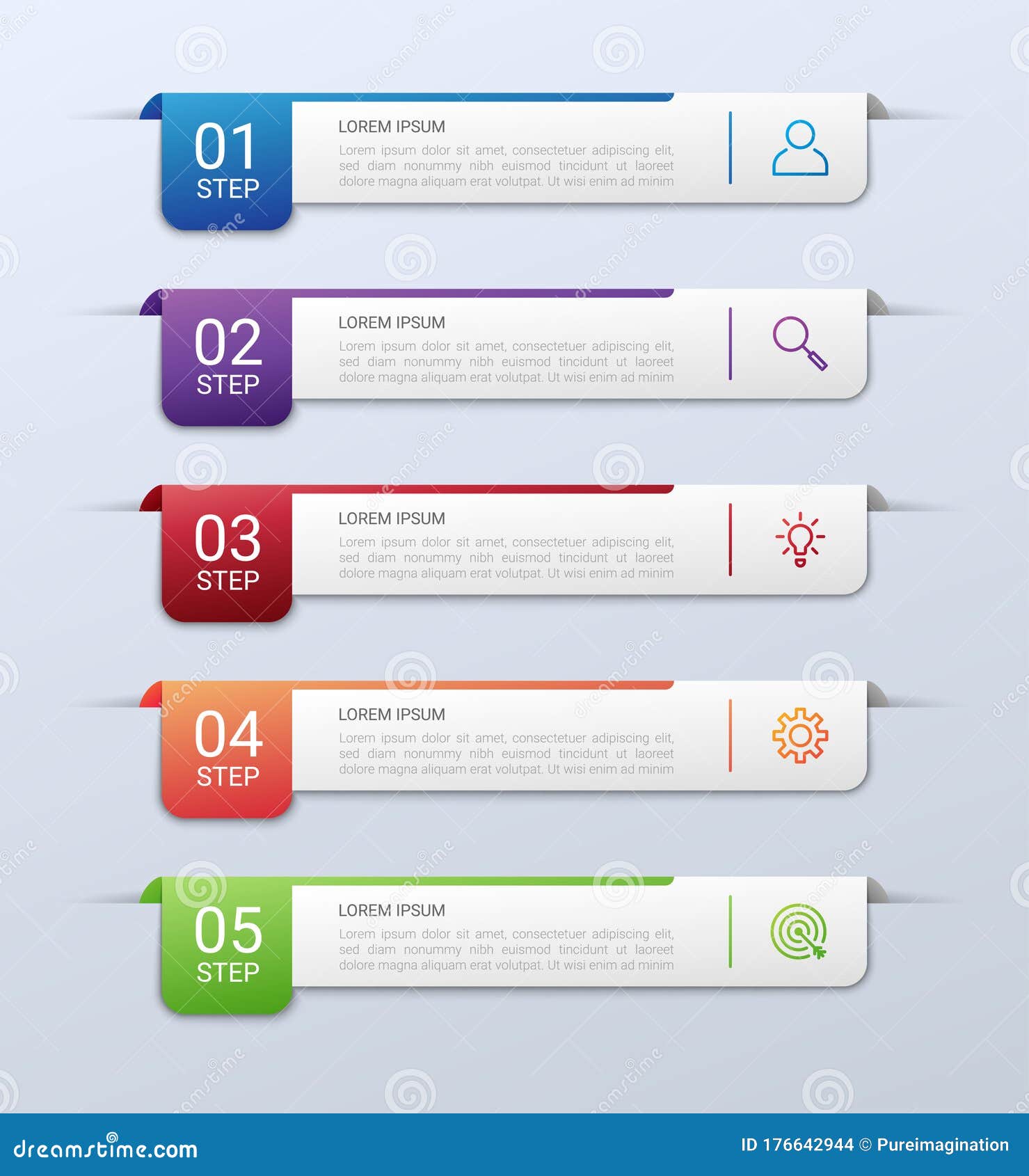 Business Data Visualization, Infographic Template with 5 Steps on Gray ...