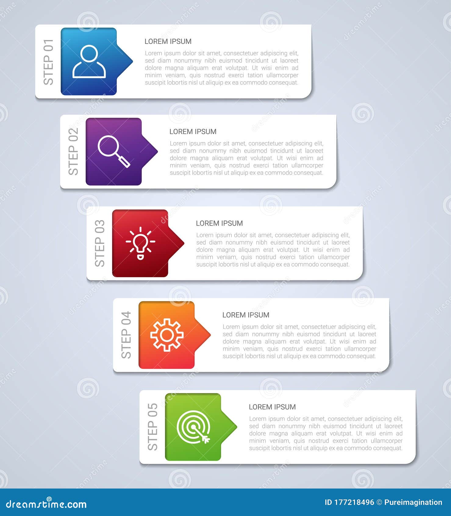 Business Data Visualization, Infographic Template with 5 Steps on Gray ...