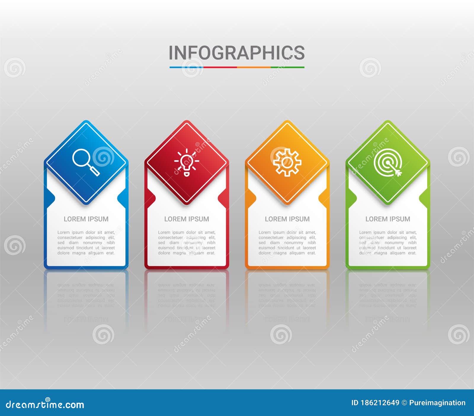 Business Data Visualization, Infographic Template with 4 Steps on Gray ...