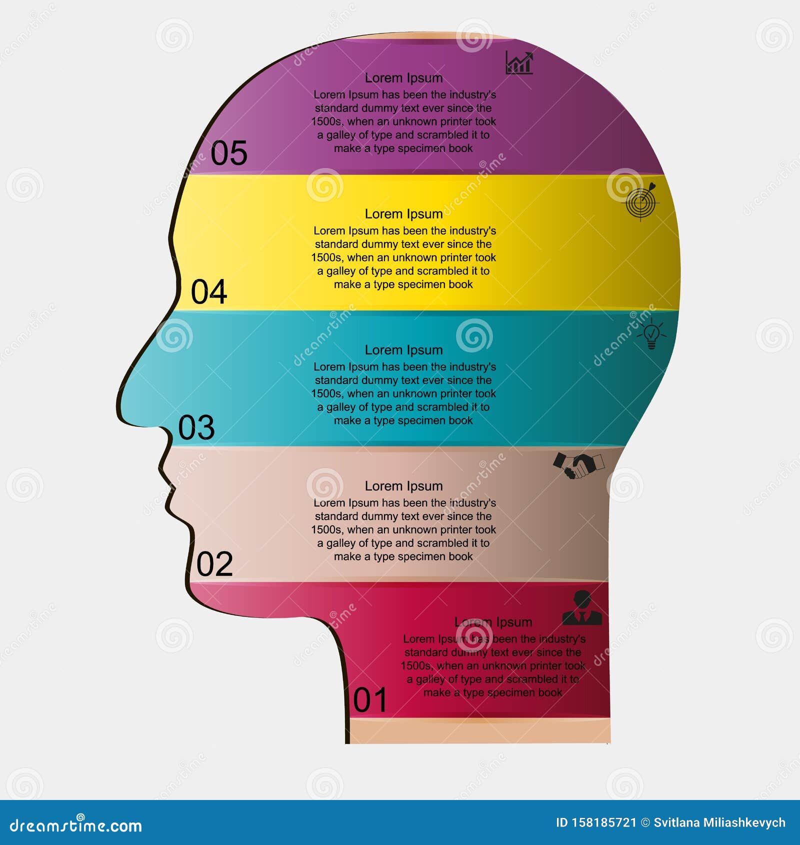 Infographic Head on Five Steps Stock Illustration - Illustration of ...