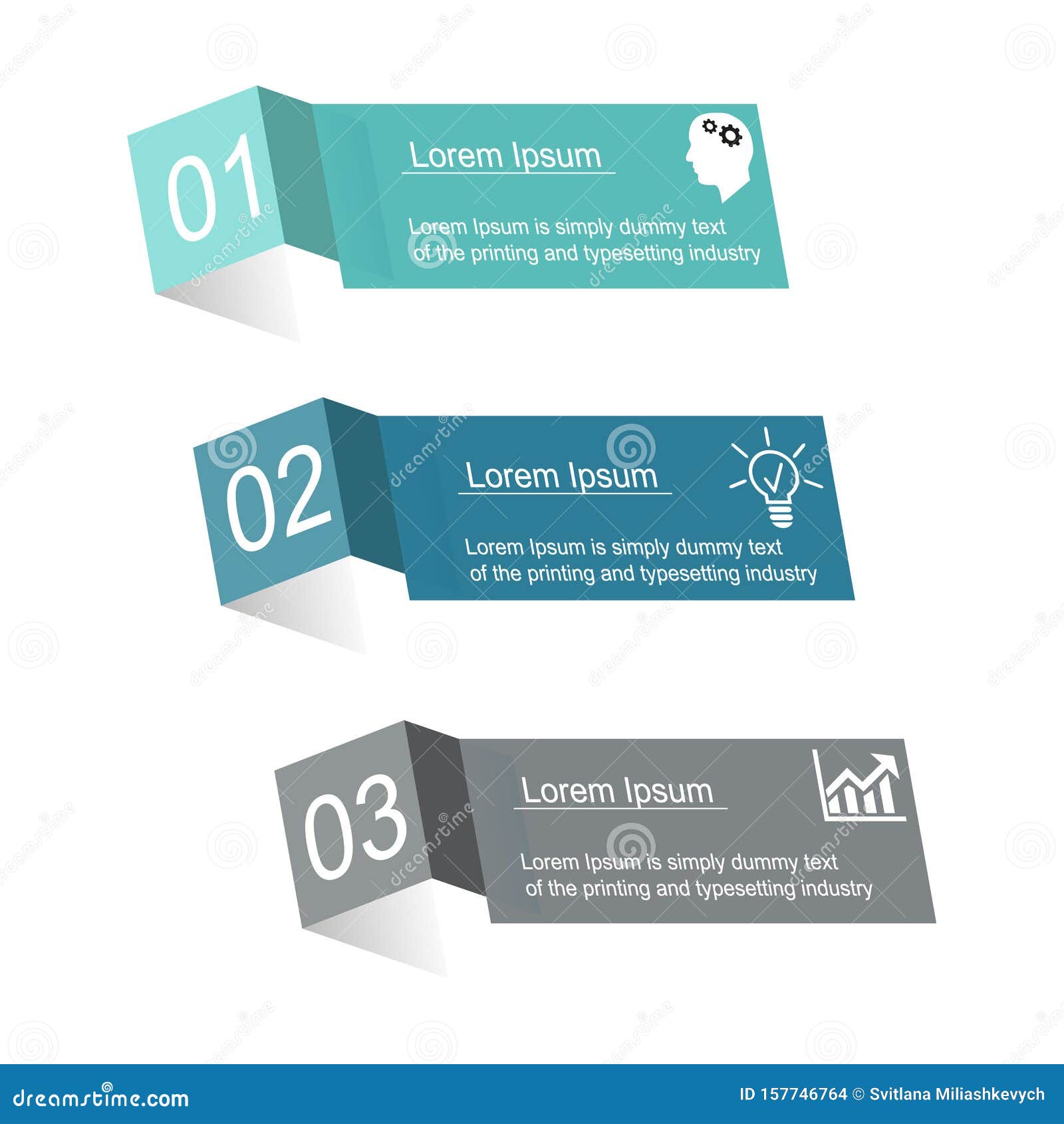 Infographics Three Steps Curved Squares Stock Illustration ...