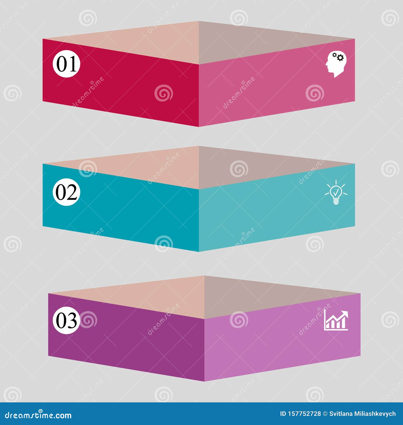 Infographics Multicolored 3D in Three Stages Stock Illustration ...