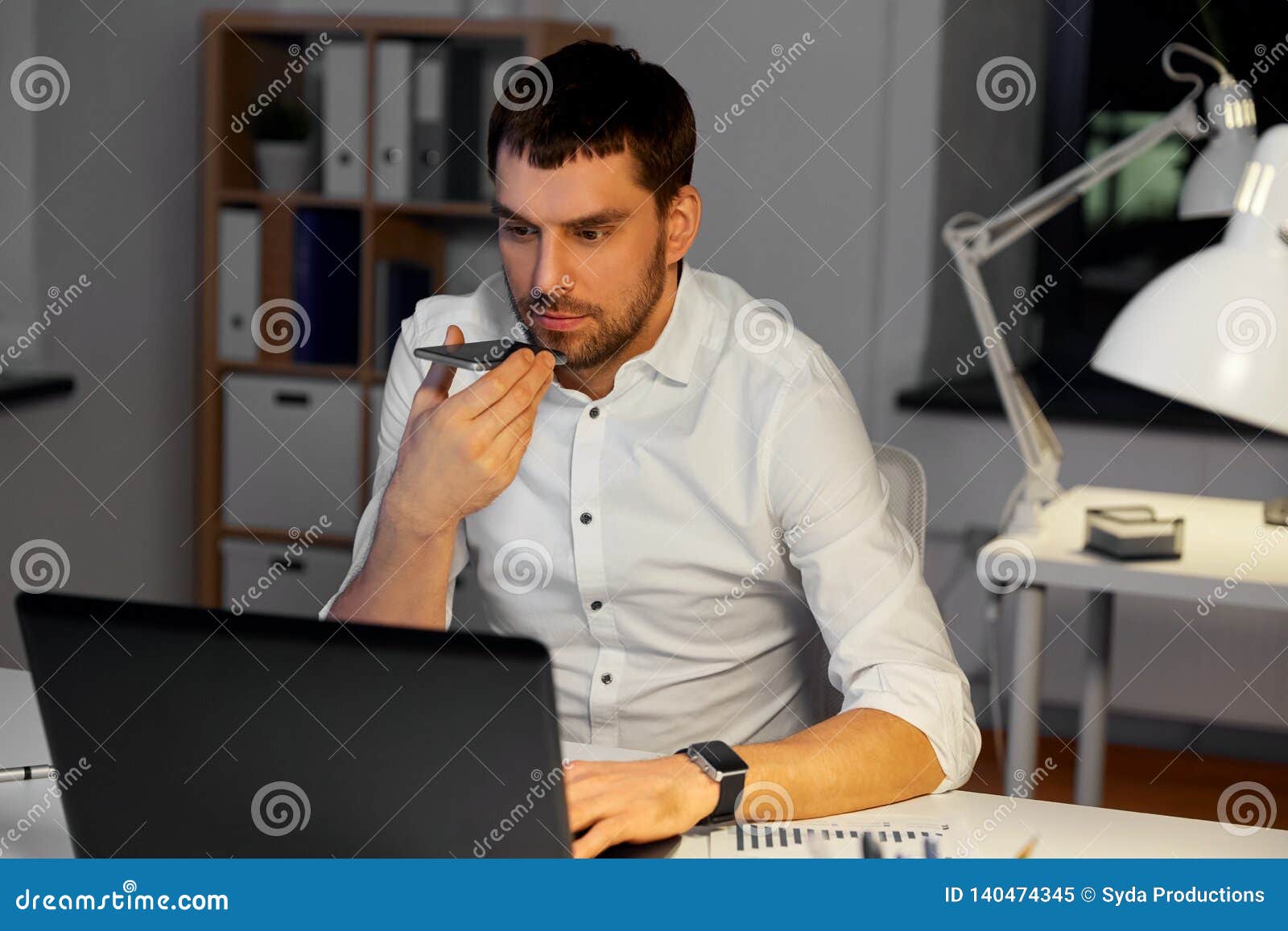 Businessman Recording Voice Message on Smartphone Stock Image - Image ...