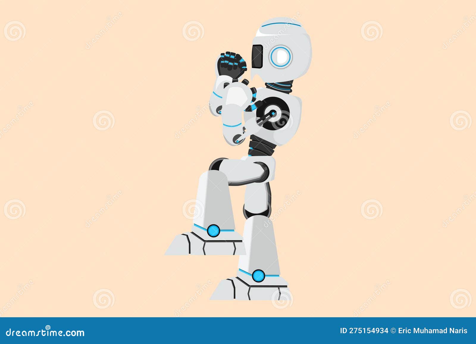 Business Design Drawing Happy Robot Standing with Raised One Leg and ...