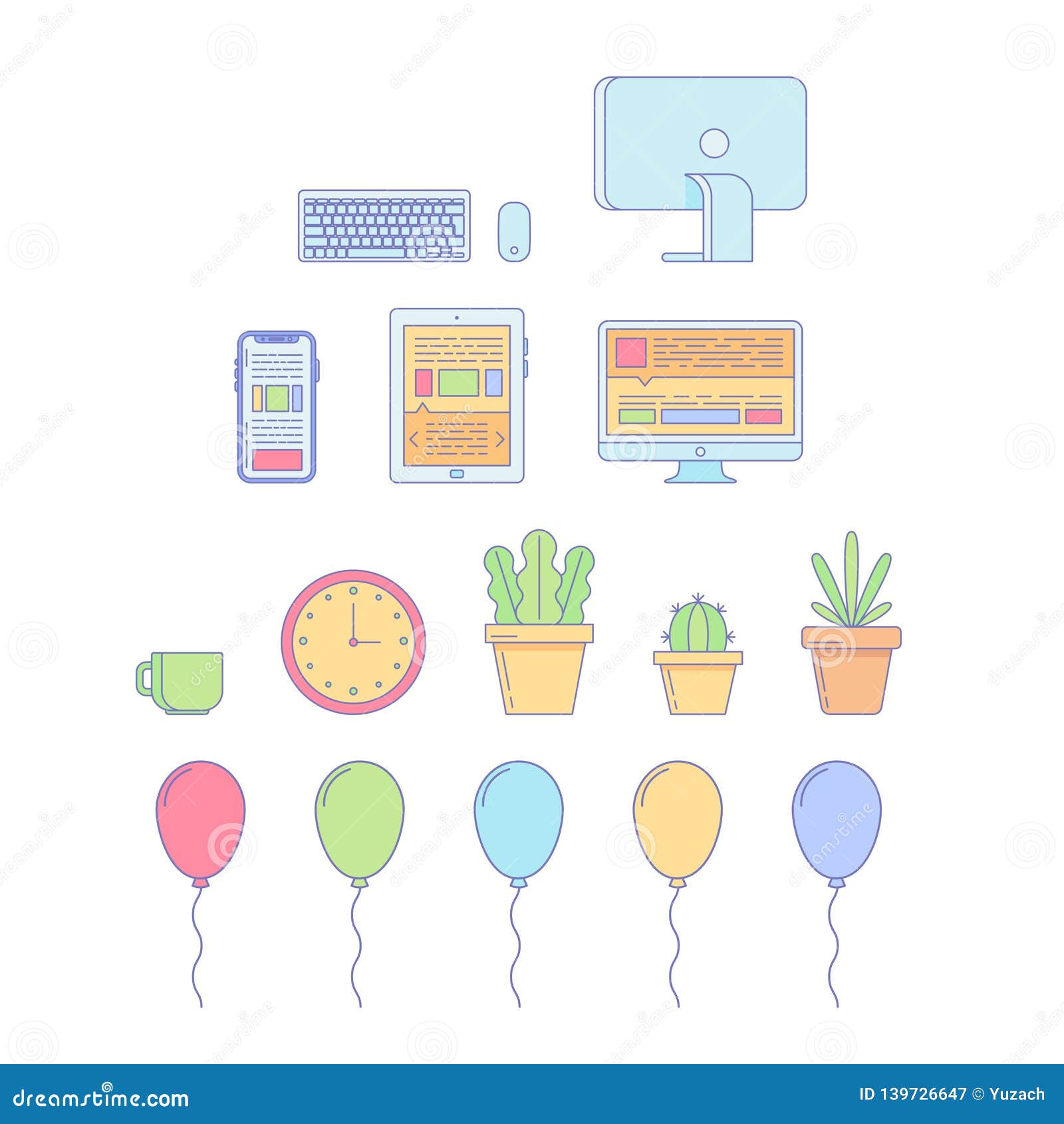 Business Desktop Objects for Office Stock Vector - Illustration of ...