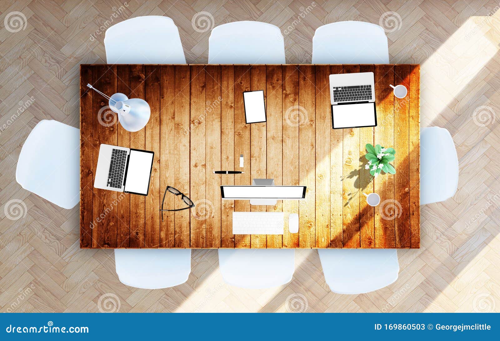 Business desktop top view stock illustration. Illustration of table ...
