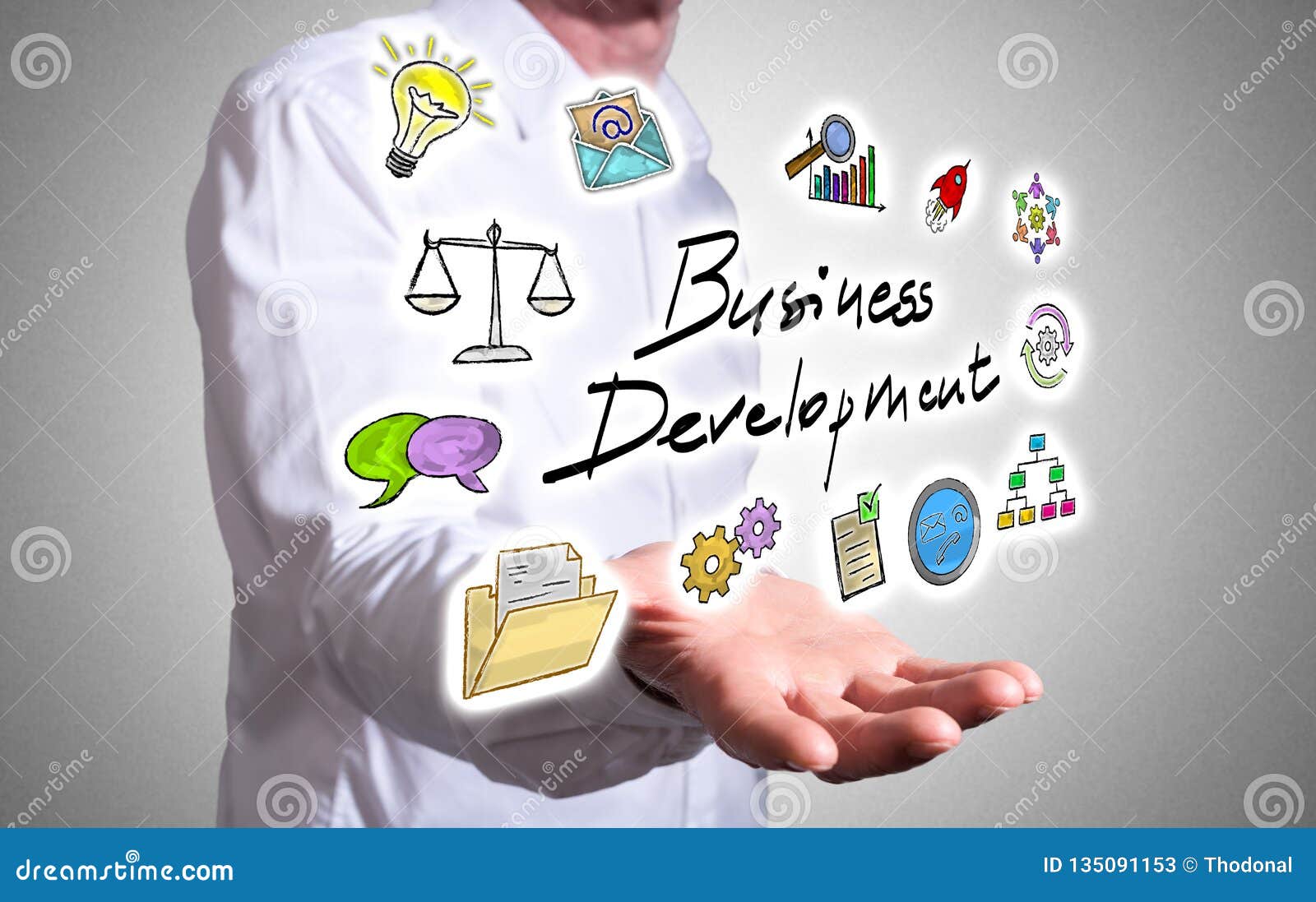 Business Development Concept Above a Human Hand Stock Image - Image of ...