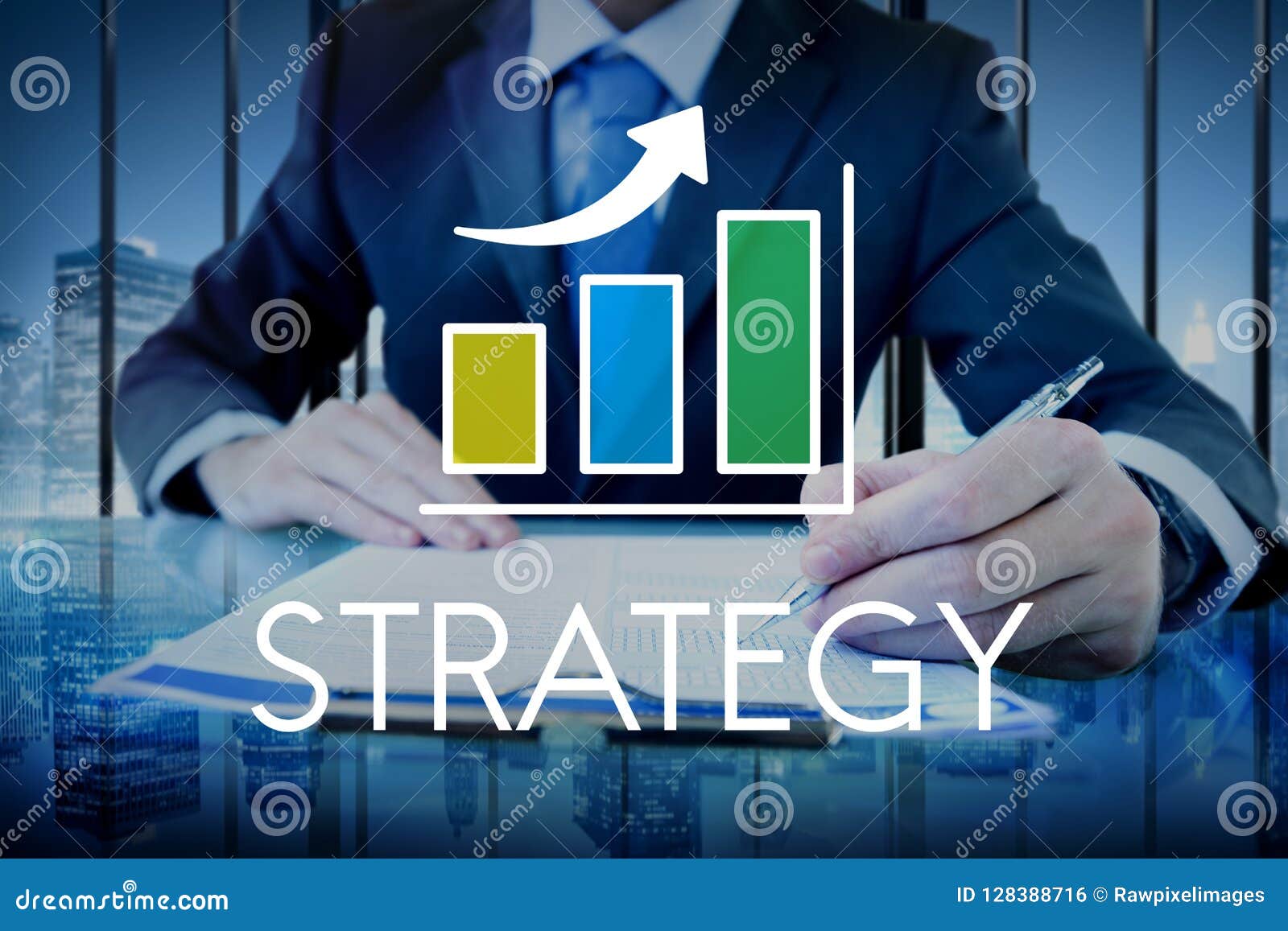 Businessman with Strategy Text and Increasing Graph Overlay Stock Photo ...