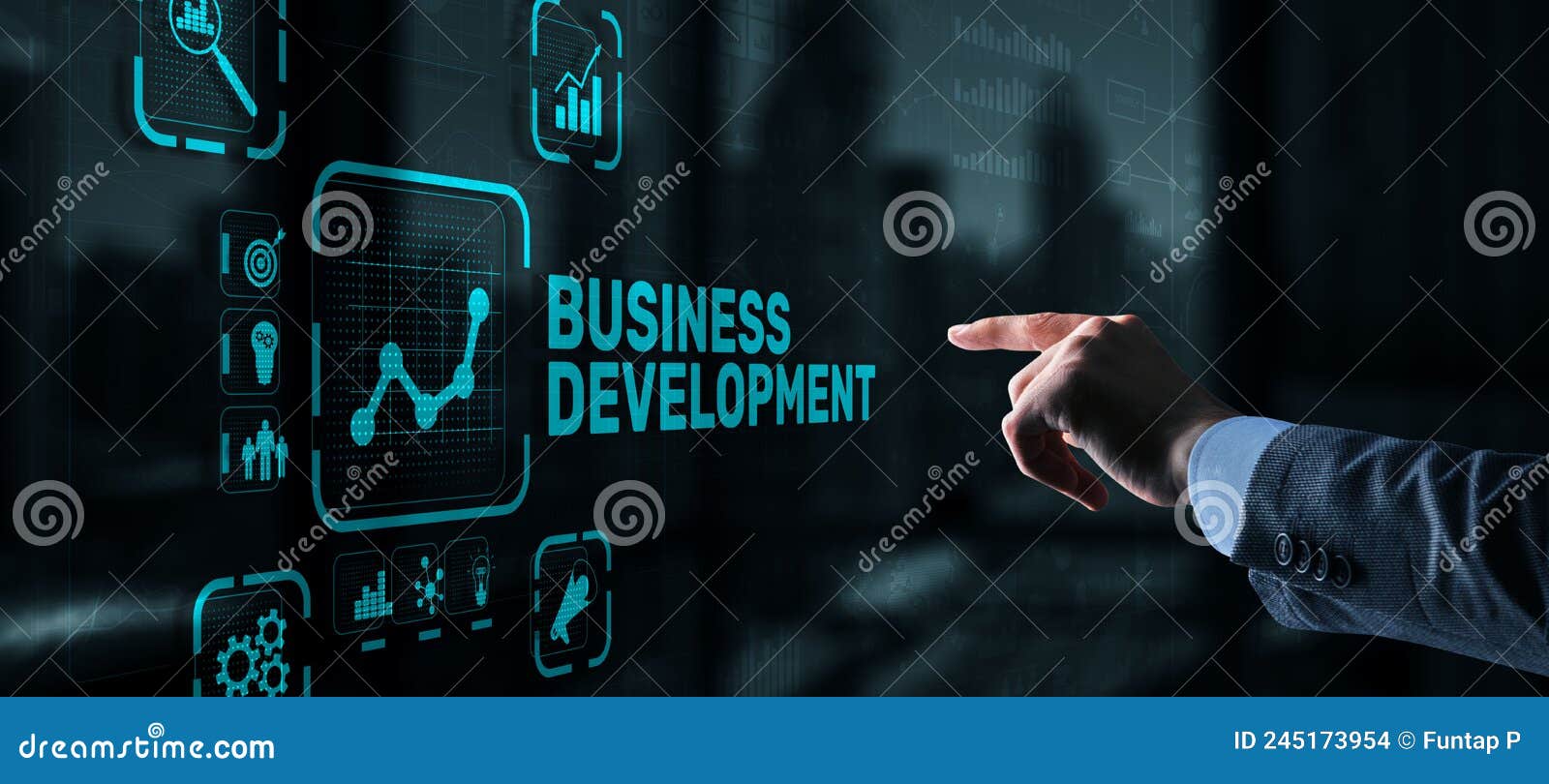 Business Development Planning. Inscription on 3D the Virtual Screen ...