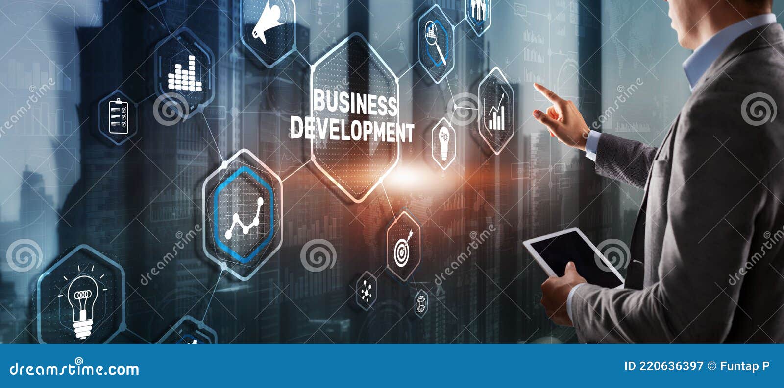 Business Development Planning. Inscription on 3D the Virtual Screen ...