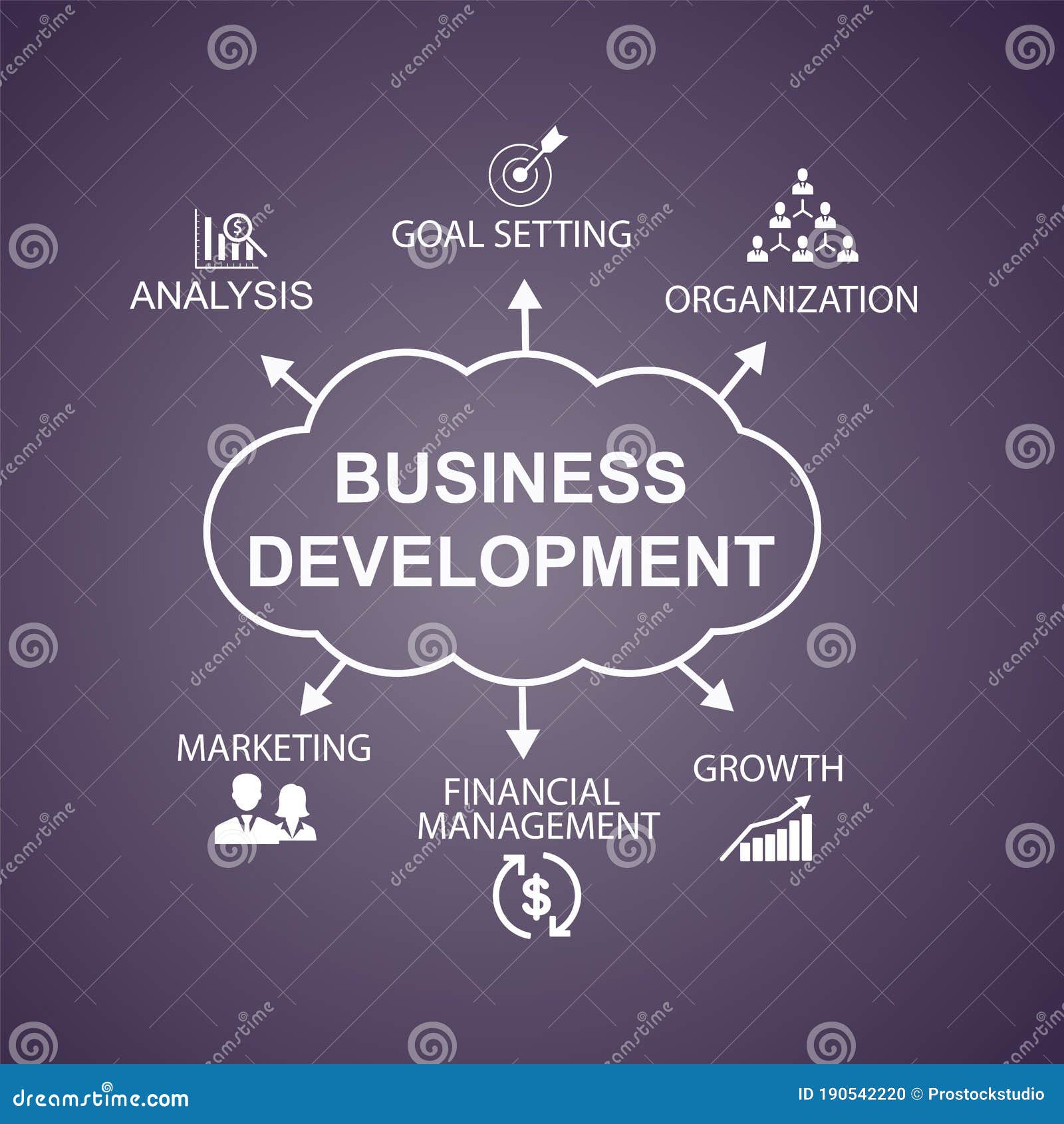 Business Development Scheme Illustration with Icons Over Gray ...