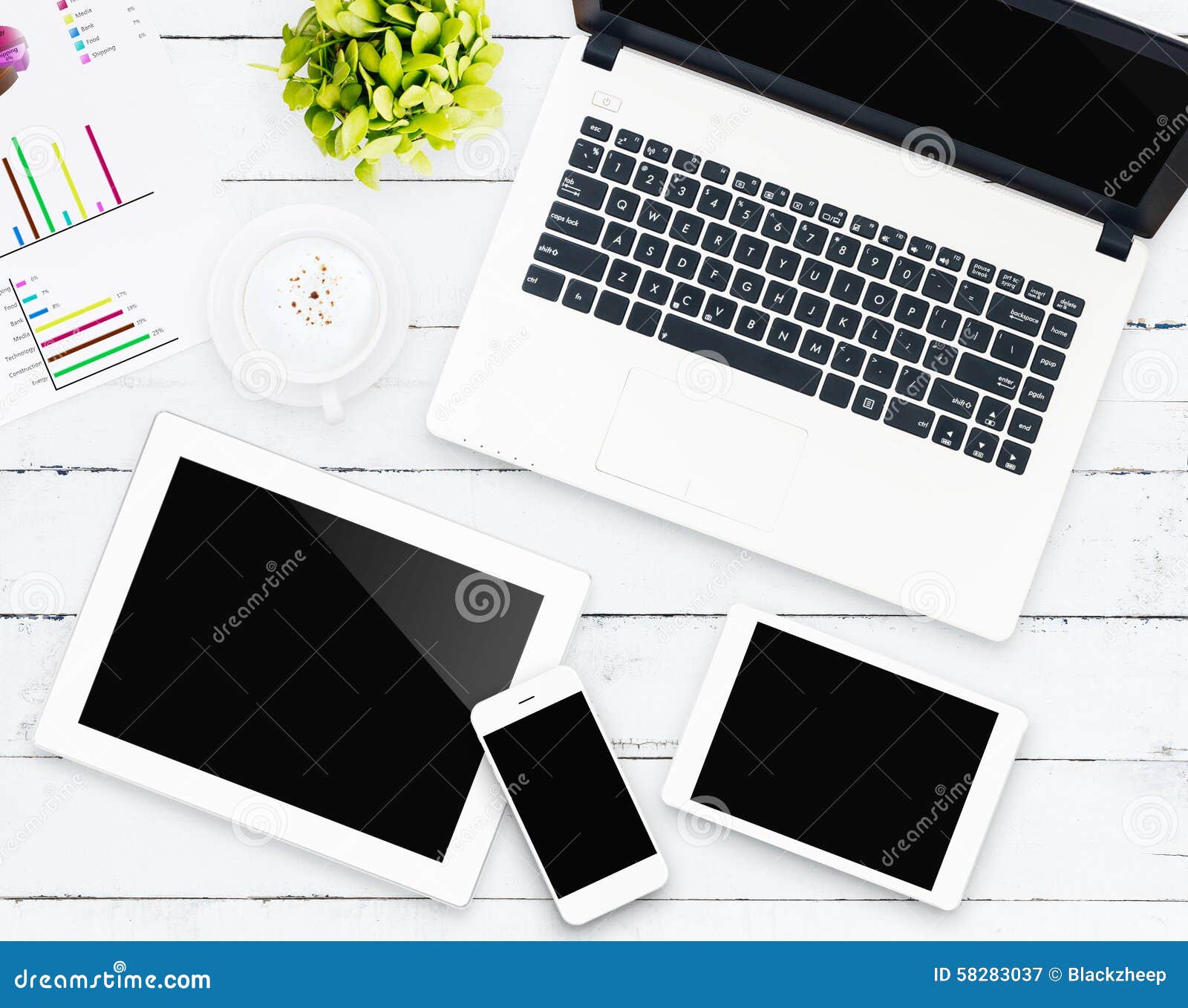 Business Device on Workspace Stock Image - Image of tree, graph: 58283037