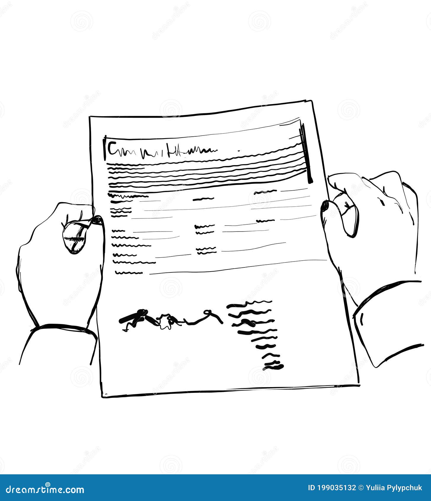 Business Document in Hands. Writing Letter. Sketch Stock Vector ...