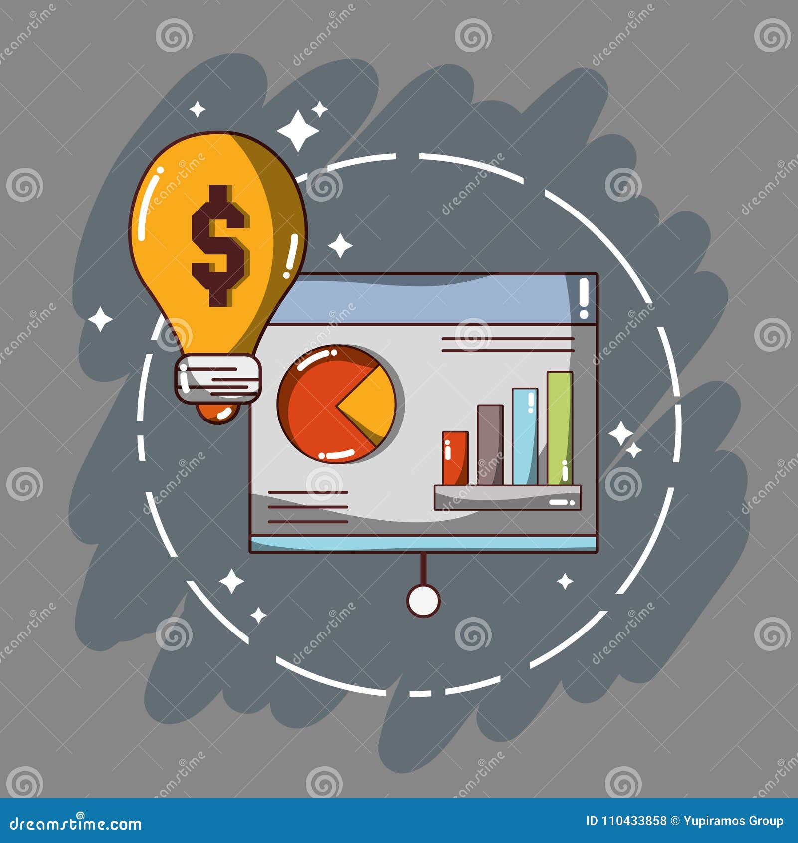 Business Document with Statistics Symbols and Bulb Stock Vector ...