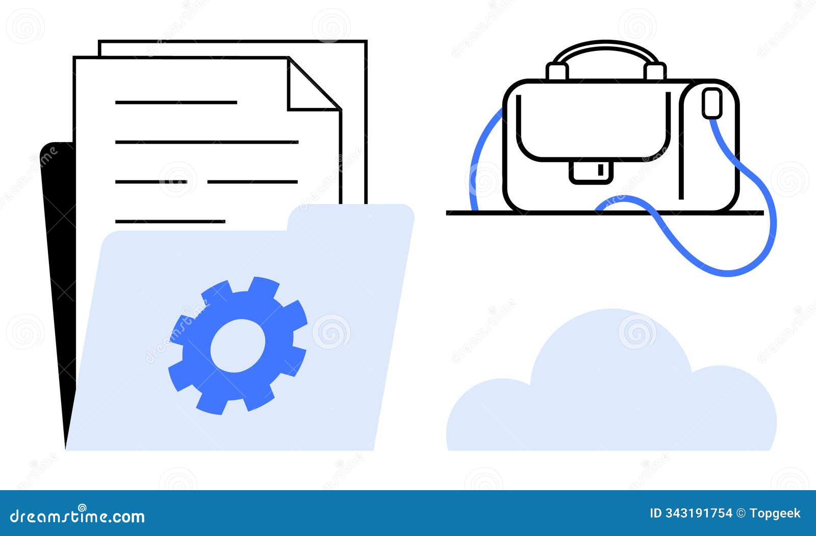 Business Documents, Folders with Gear Symbol, Briefcase, and Cloud Icon ...