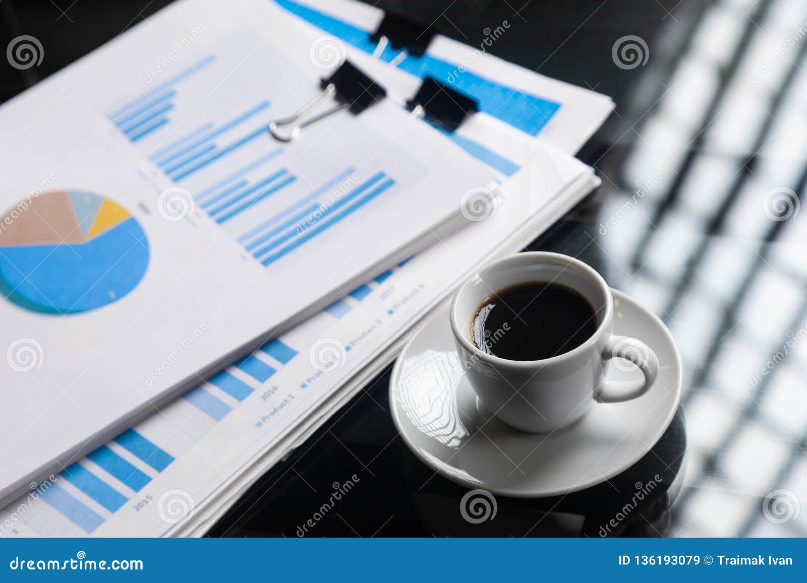 Stack of Financial Documents and a Cup of Coffee Close-up Stock Image ...