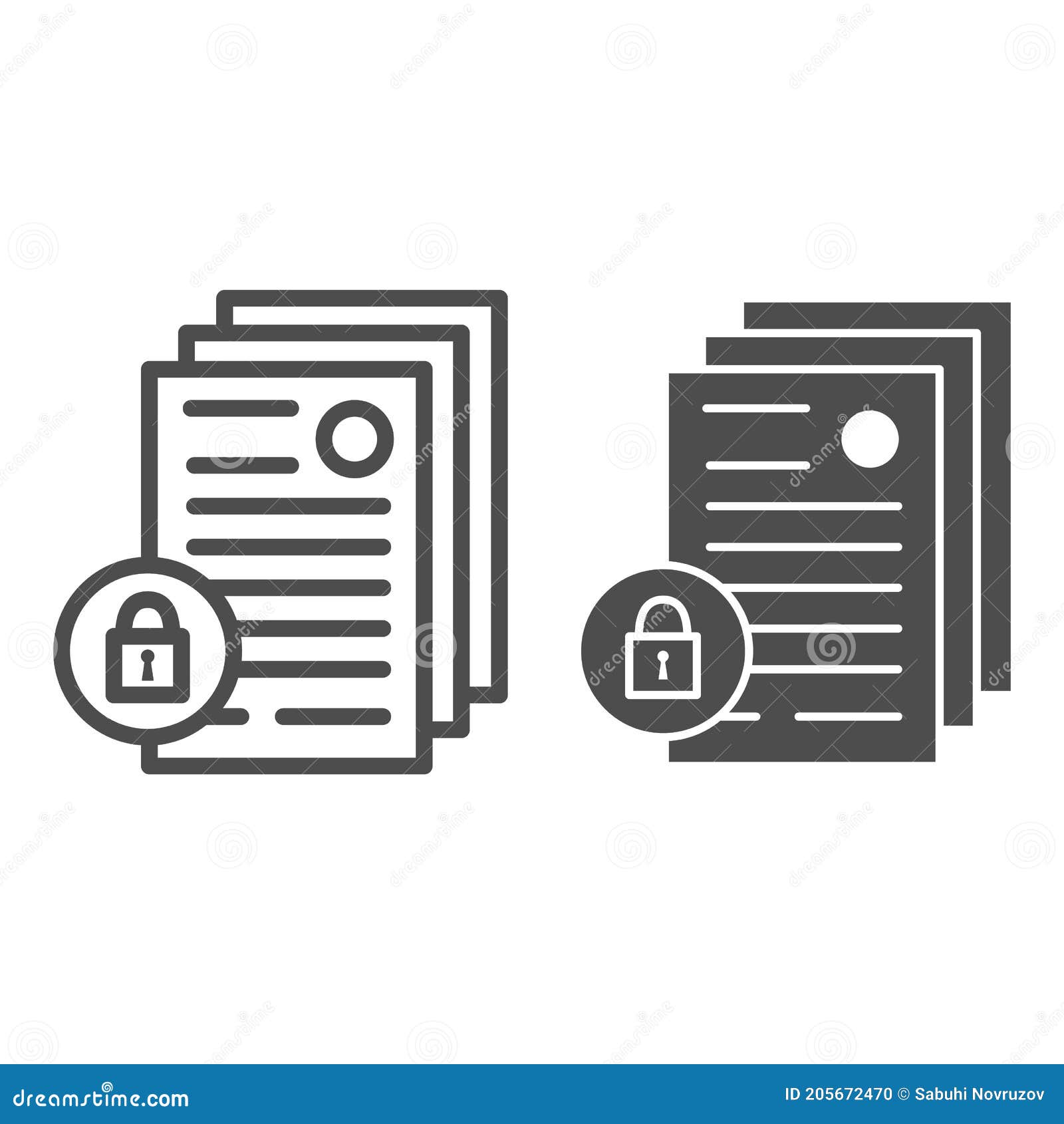 Business Documents with Lock Line and Solid Icon, Black Bookkeeping ...