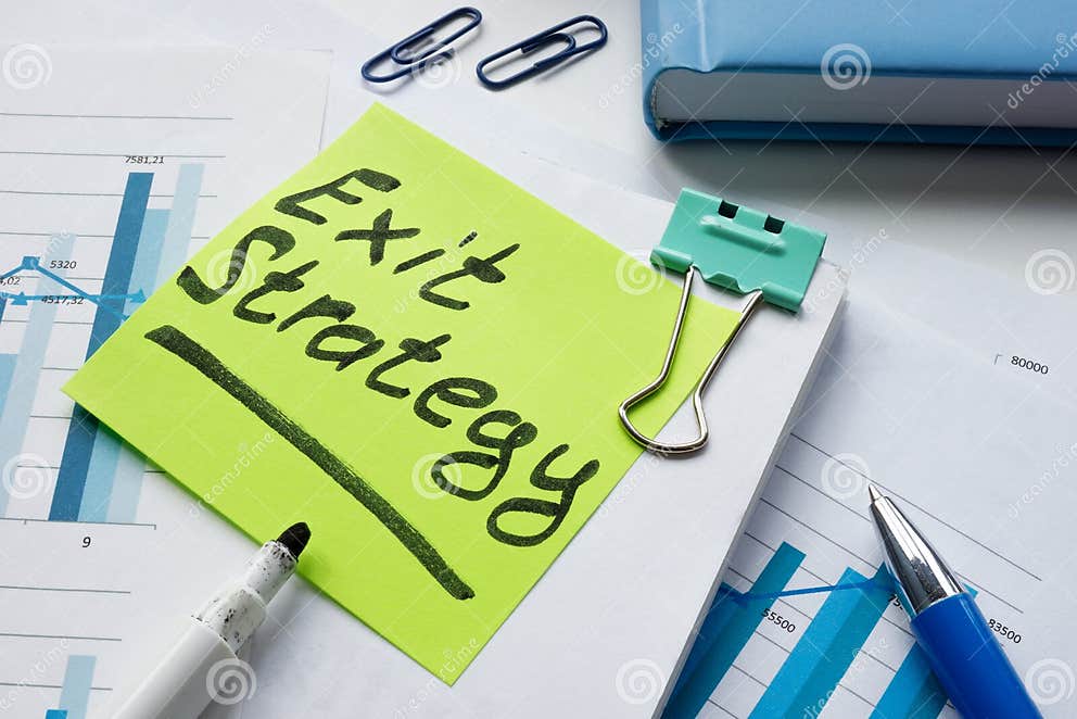 Business Documents and Note Exit Strategy on Sticker. Stock Image ...