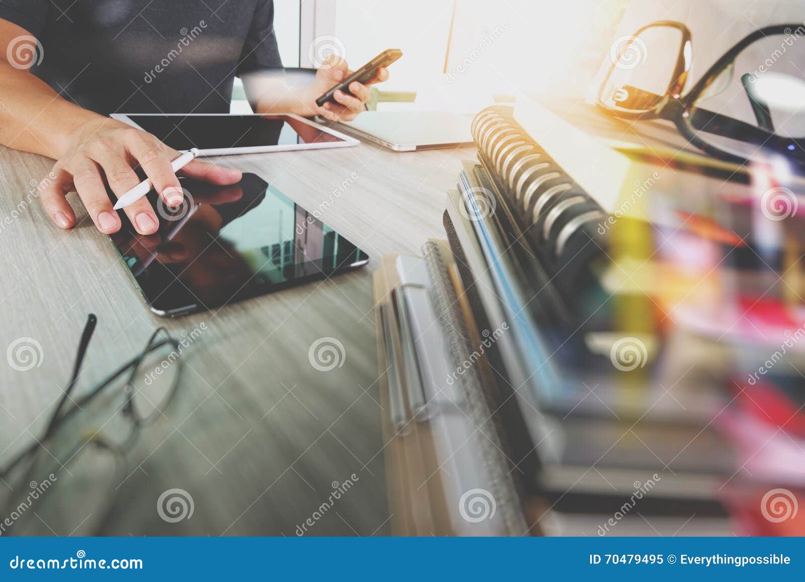 Business Documents on Office Table with Smart Phone and Digital Stock ...