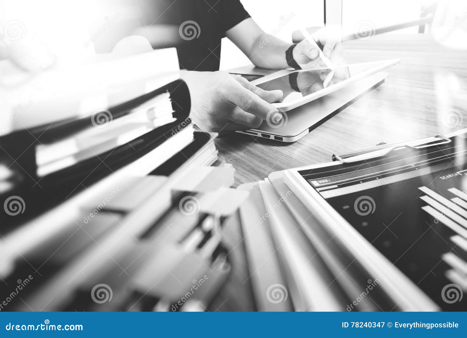 Business Documents on Office Table with Smart Phone and Digital Stock ...