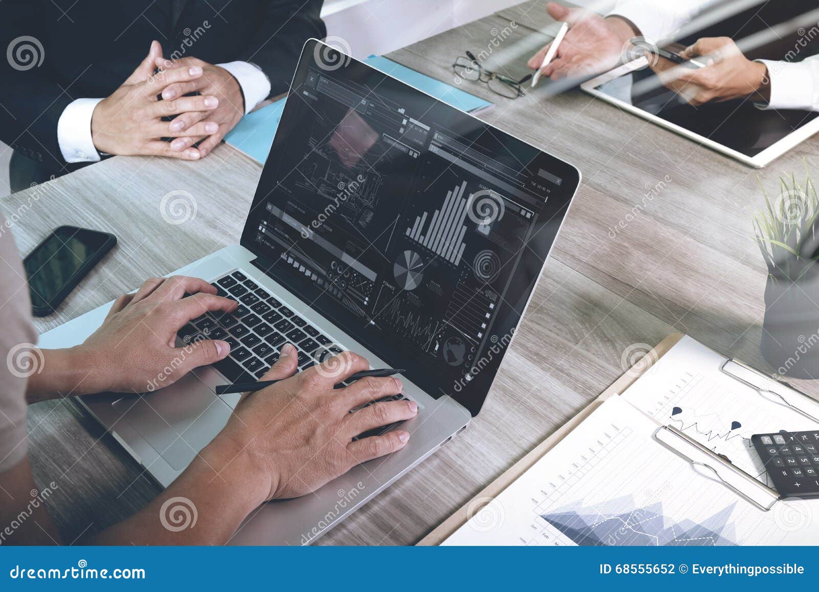 Business Documents on Office Table with Smart Phone and Laptop C Stock ...