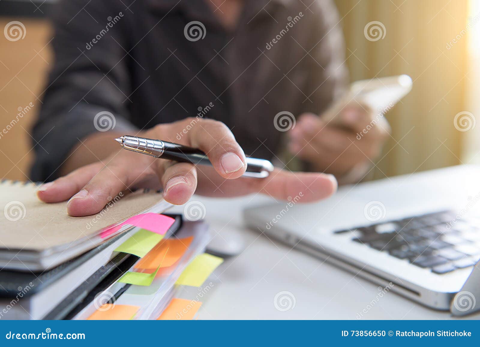 Business Documents on Office Table with Smart Phone and Laptop C Stock ...