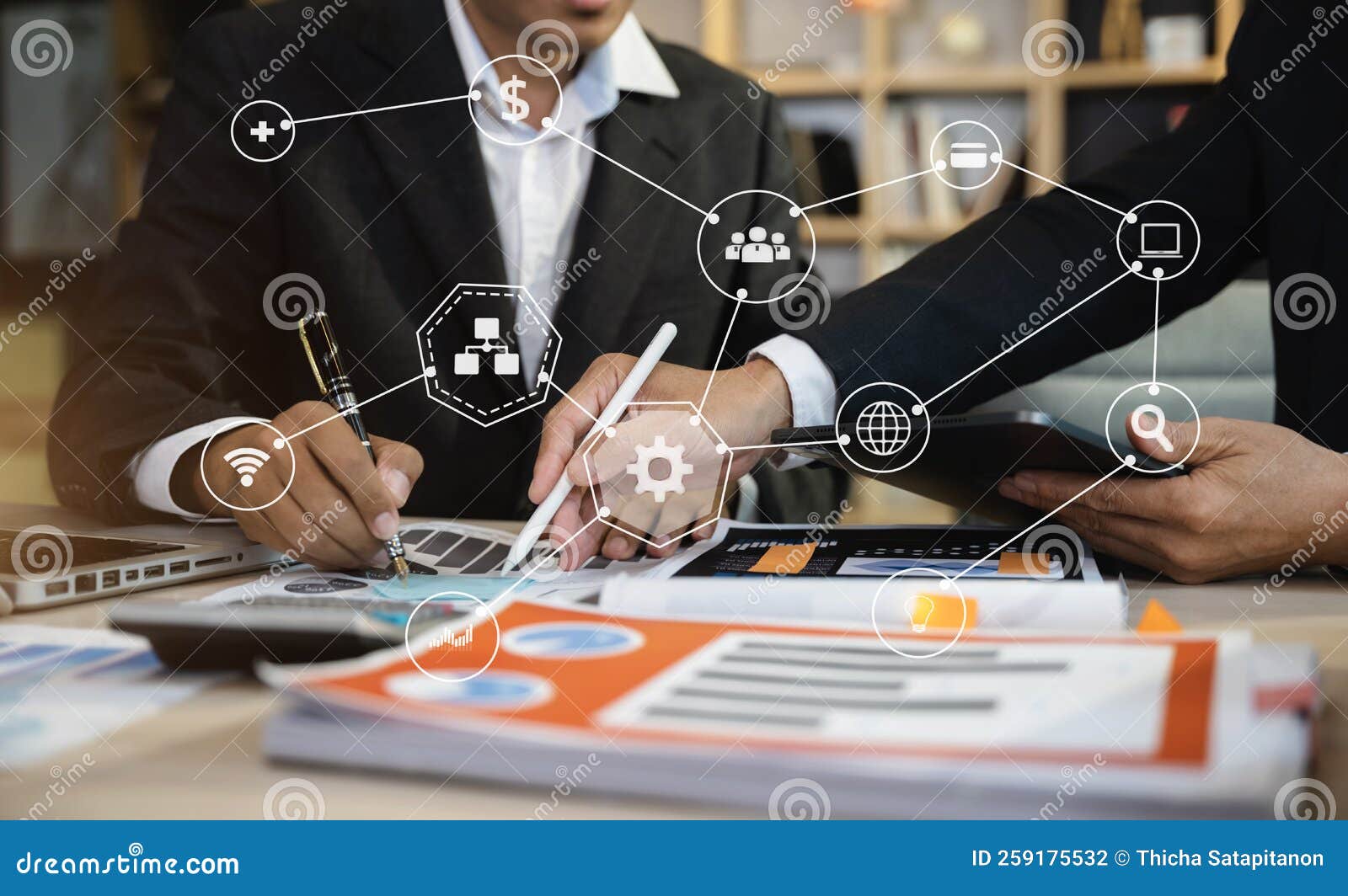 Business Documents on Office Table with Tablet and Laptop Computer and ...